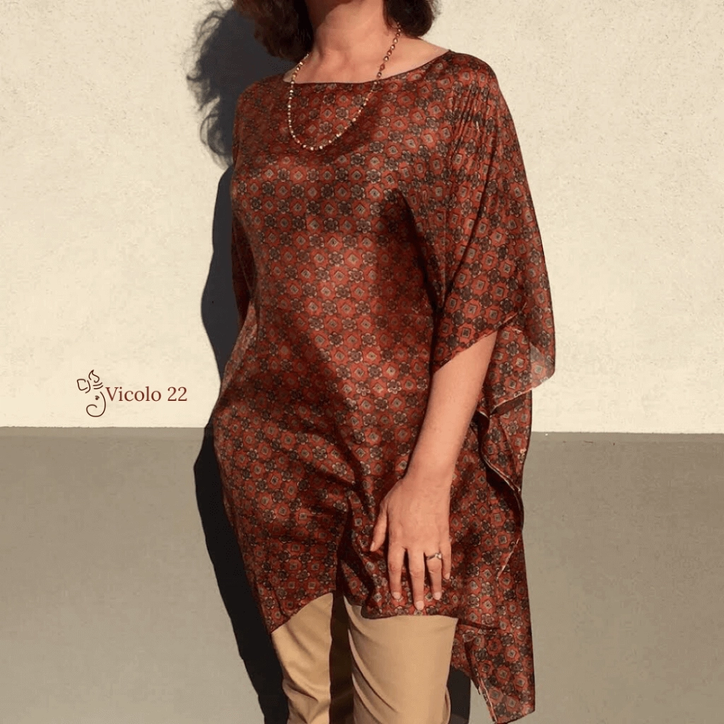 Vicolo 22 - Caftano Abito in pura seta Mosaico Brick Taglia Unica