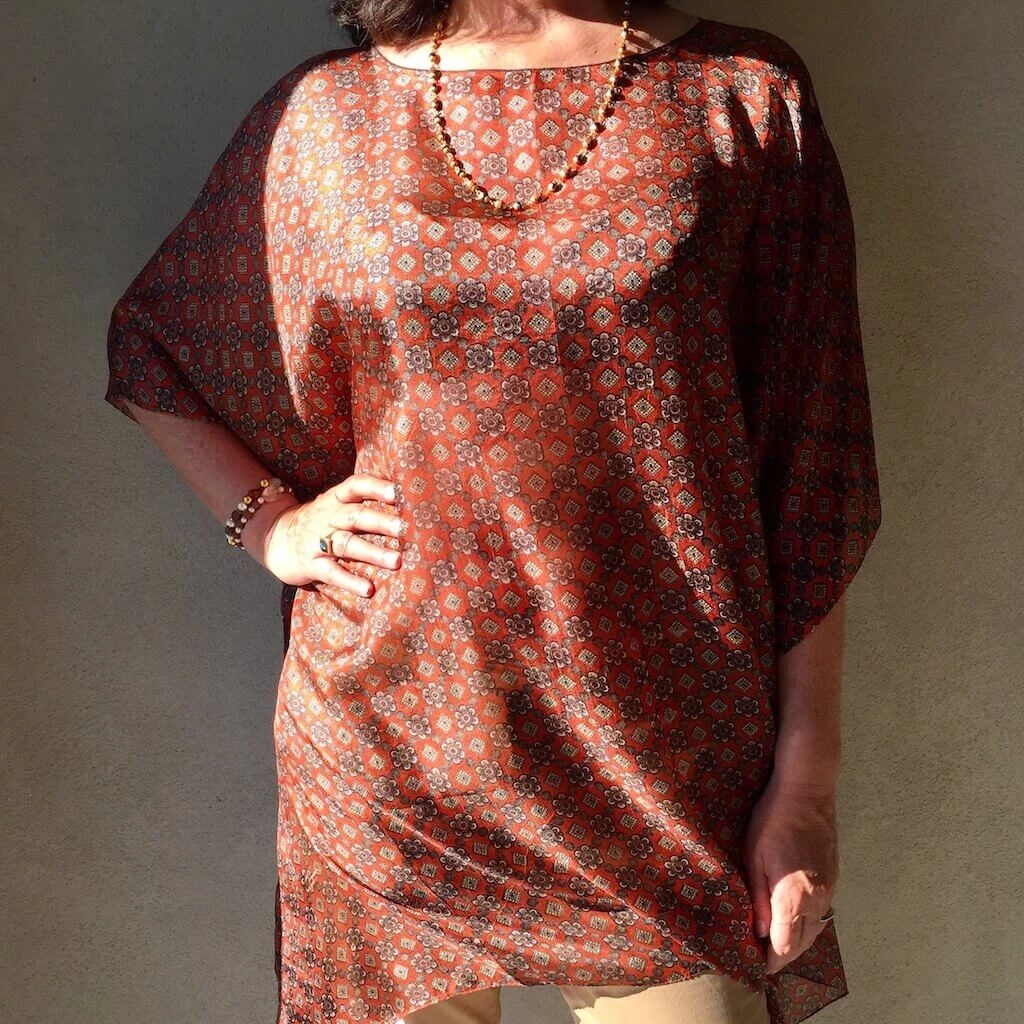 Vicolo 22 - Caftano Abito in pura seta Mosaico Brick Taglia Unica