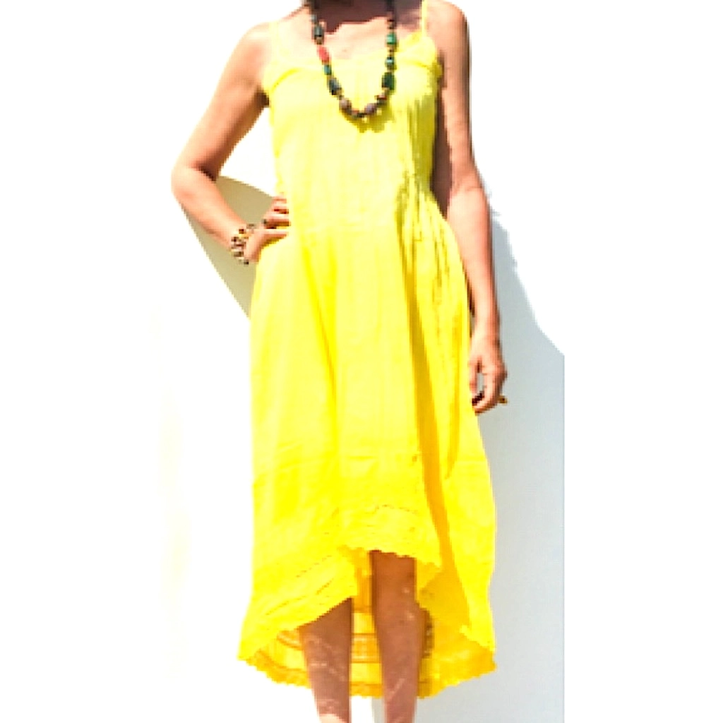 Vicolo 22 - Abito lungo giallo in batista di cotone, plisset e ...